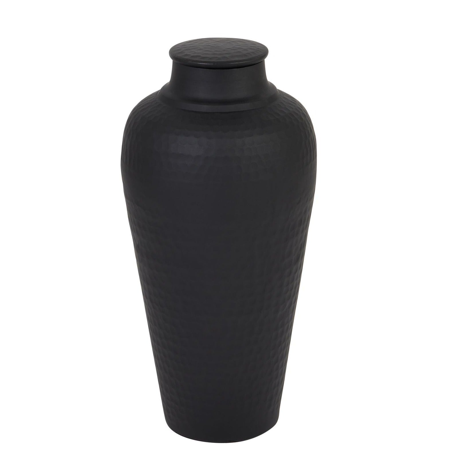 Matt Black Hammered Vase With Lid - 41cm Tall – Interior Envy