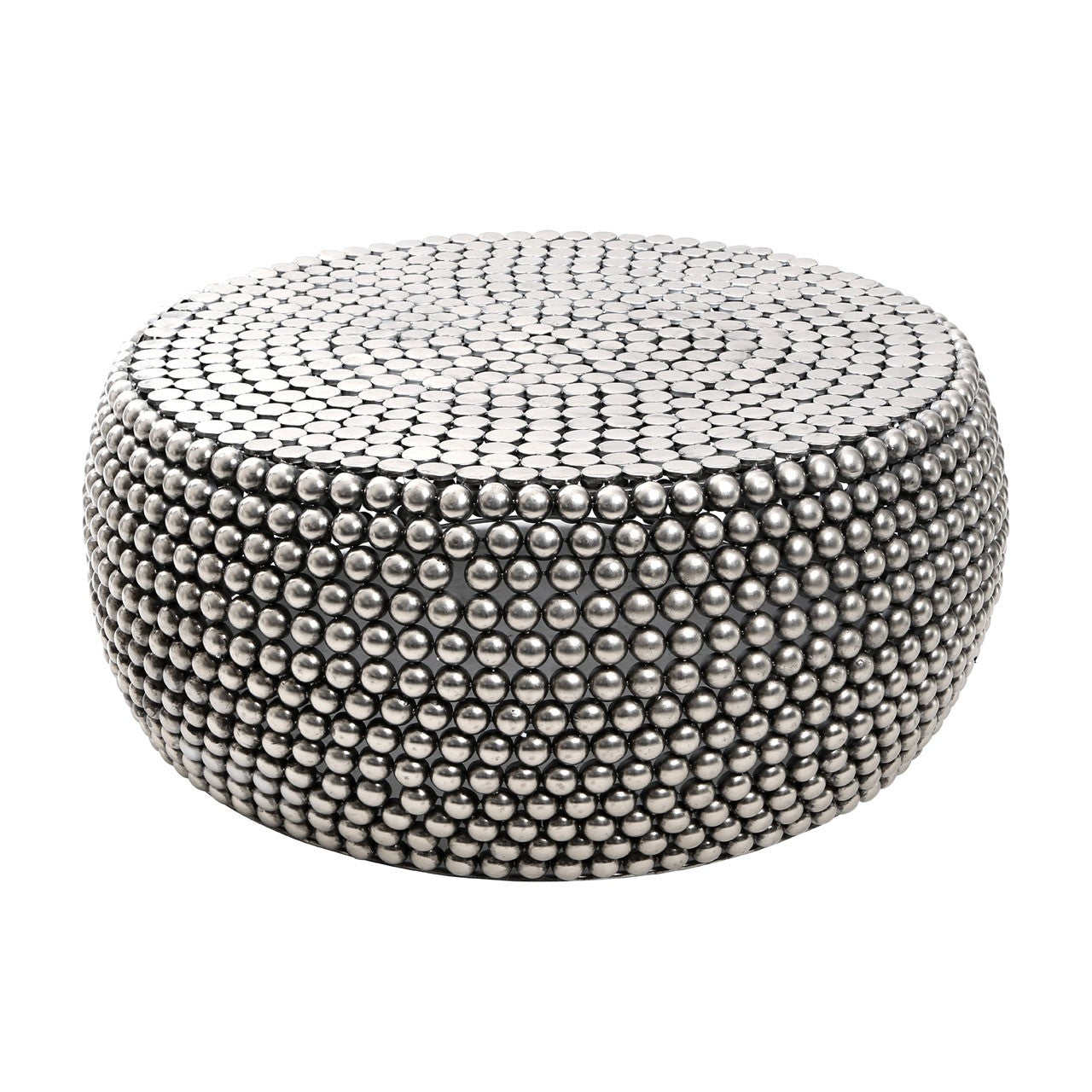 Templar Beaded Silver Round Accent Coffee Table | Interior Envy