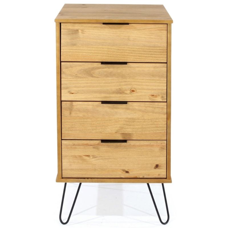 Augusta Pine 4 Drawer Narrow Chest with Hairpin Legs – Interior Envy