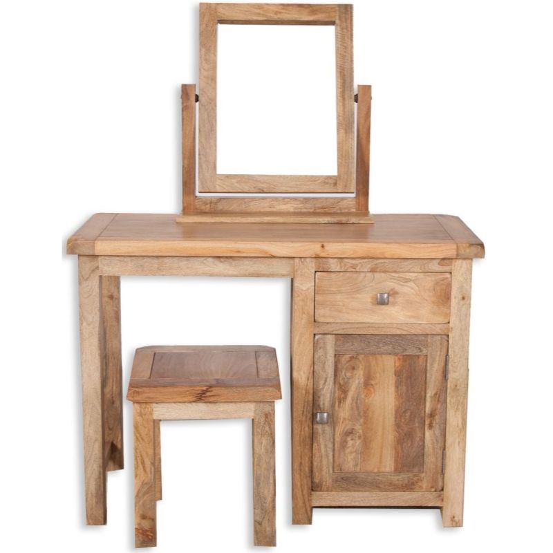 Odisha Mango Wood Dressing Table + Mirror + Stool Set – Interior Envy