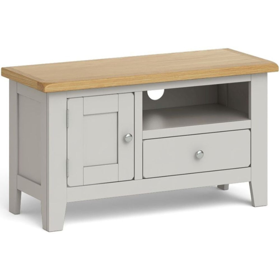 Country Grey and Oak Small TV Unit, 90cm with Storage | Interior Envy