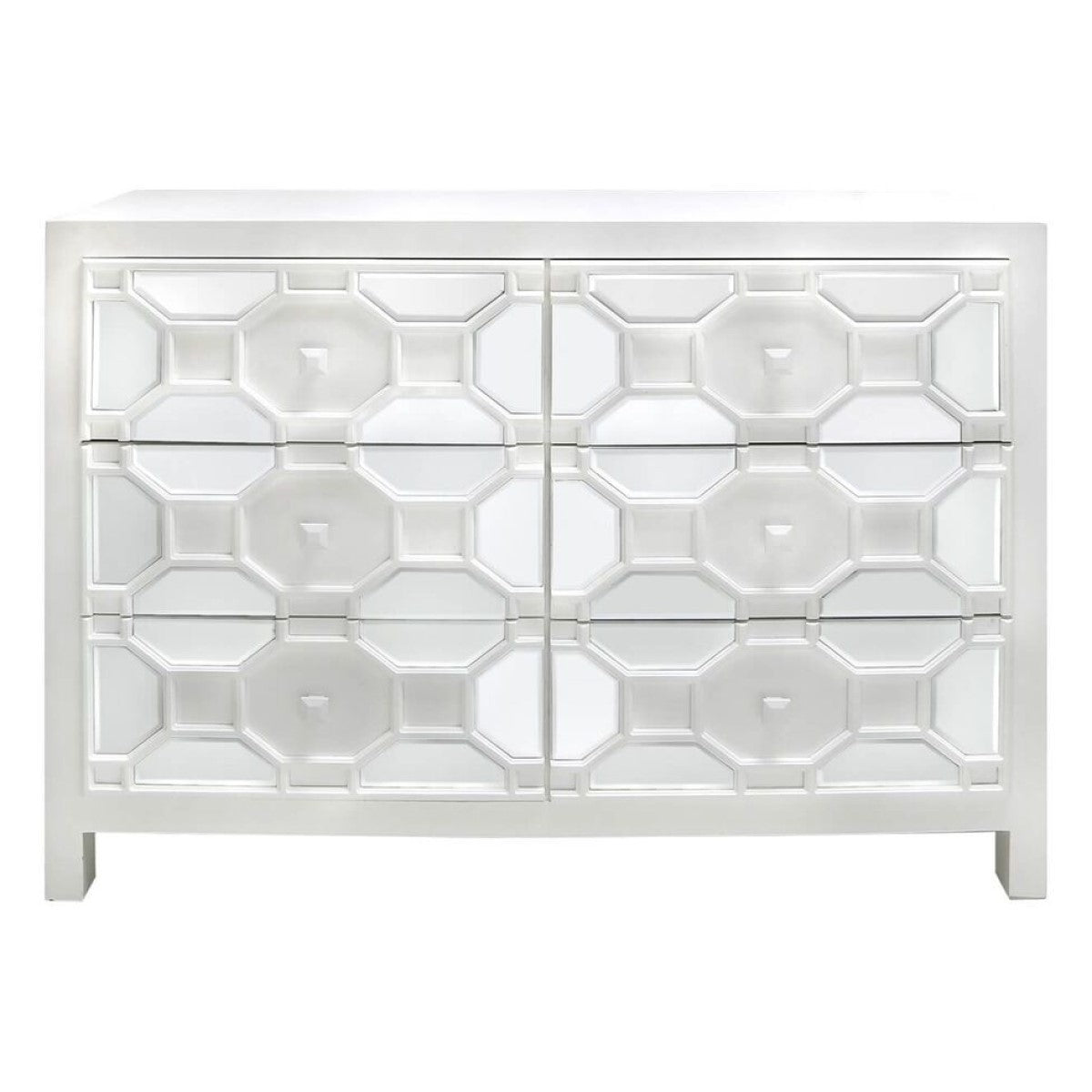 White Wooden 6 Drawer Chest with Raised Geometric Design. | Interior Envy