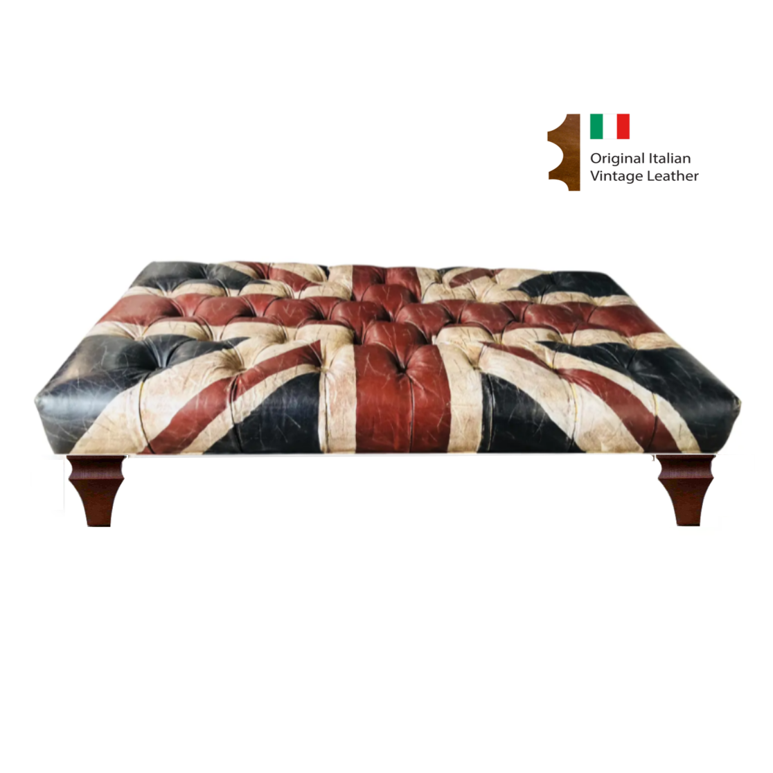 Union Jack Large Buttoned Top Vintage Leather Footstool - 120cm ...