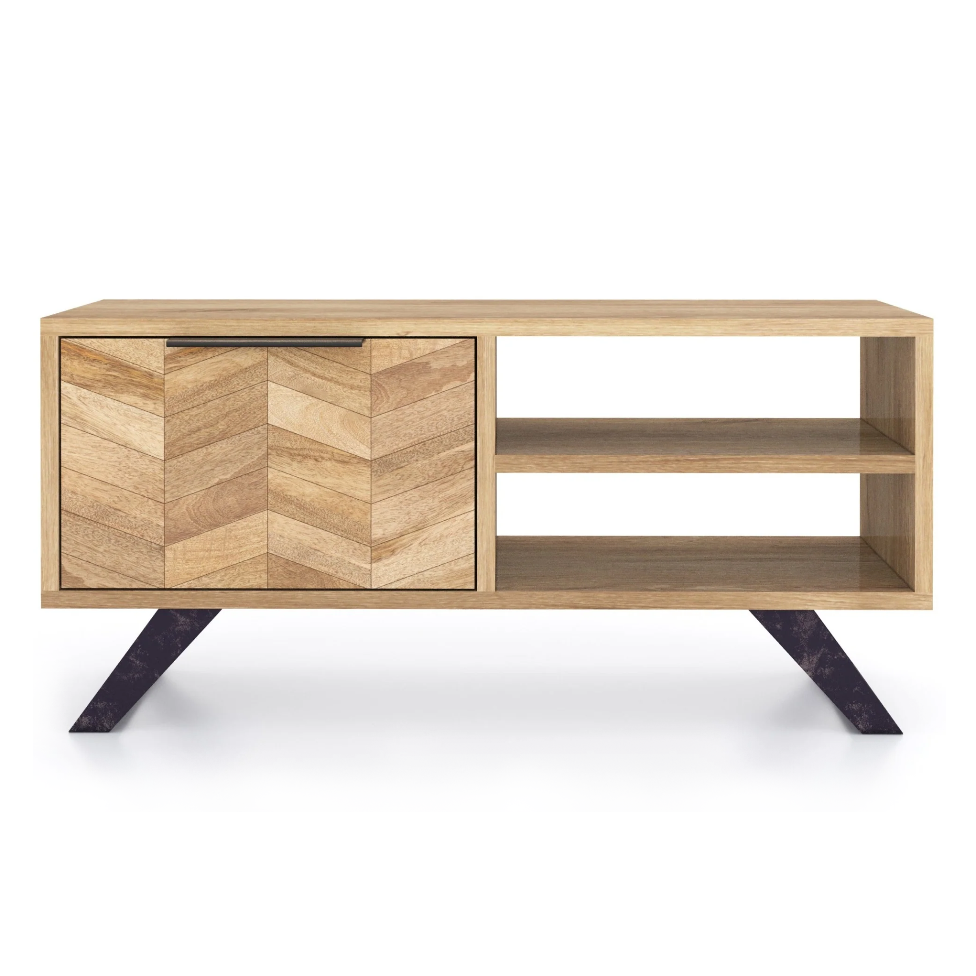 Agra Chevron Parquet Mango Wood Small TV Unit - 95cm | Interior Envy
