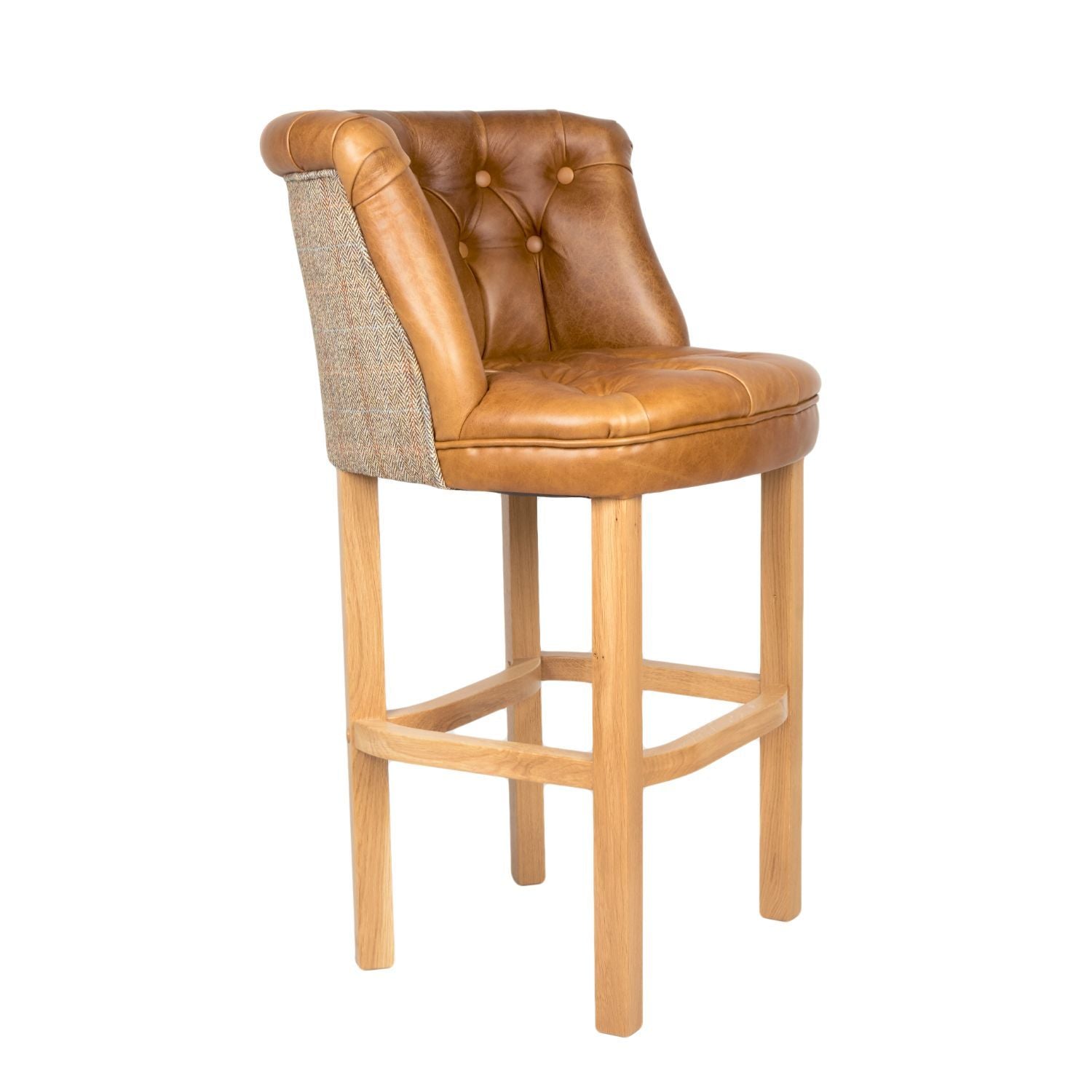 Parker Vintage Leather & Harris Tweed Buttoned Bar Stool - Various ...