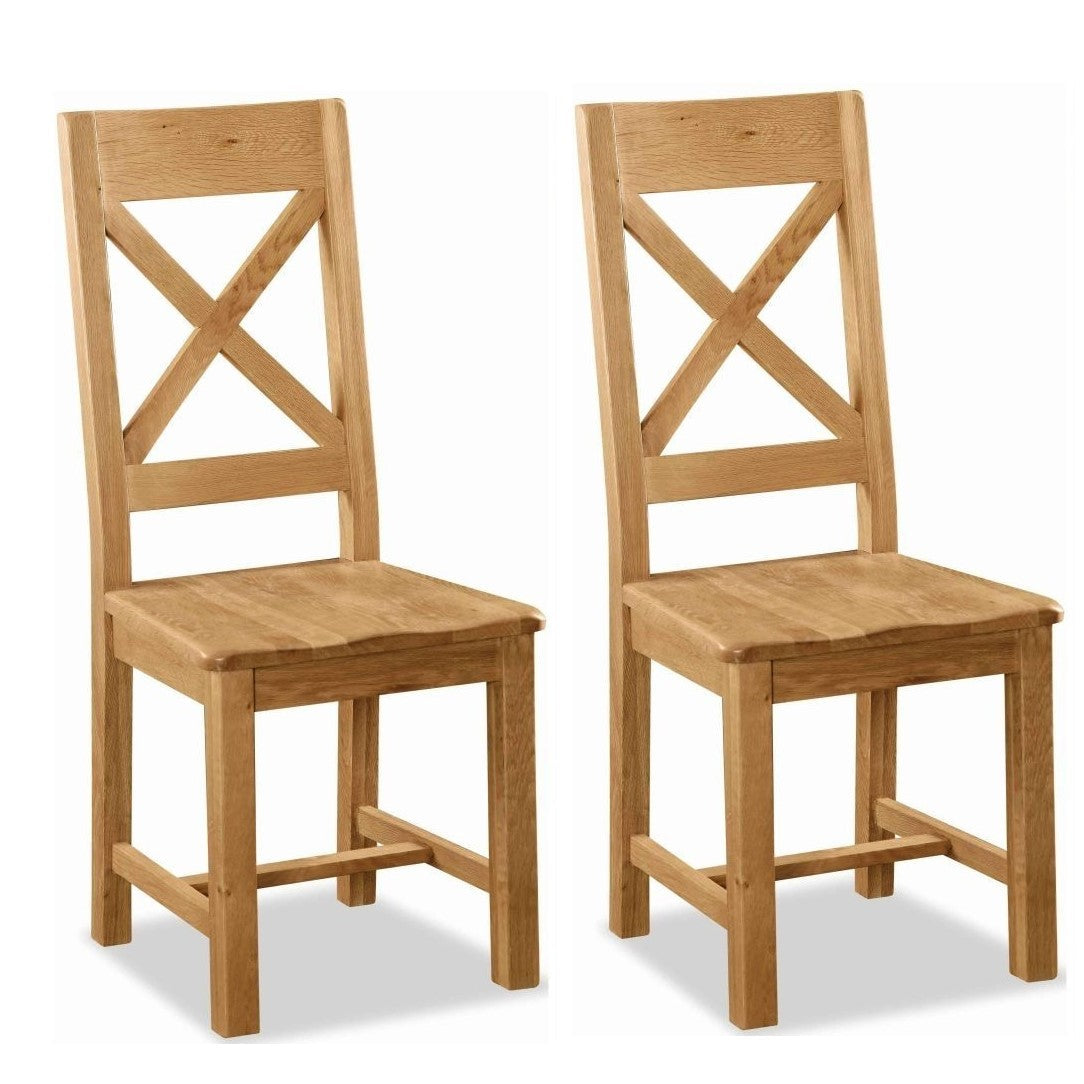 Sailsbury Solid Oak Cross Back Dining Chair with Wooden Seat (Set Of 2 ...