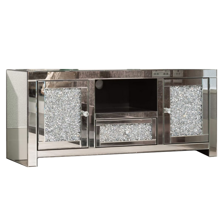 Crushed Diamond Mirrored TV Media Unit - 120cm | Interior Envy