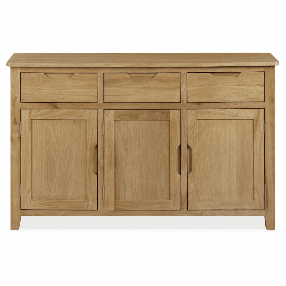Devon Natural Oak Large 3 Door 3 Drawer Sideboard | Interior Envy