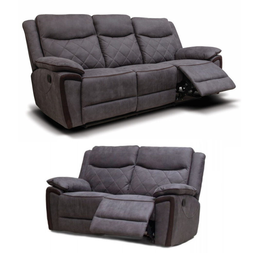 Foster Dark Grey Fabric Manual Recliner 3 & 2 Seater Sofa Set ...