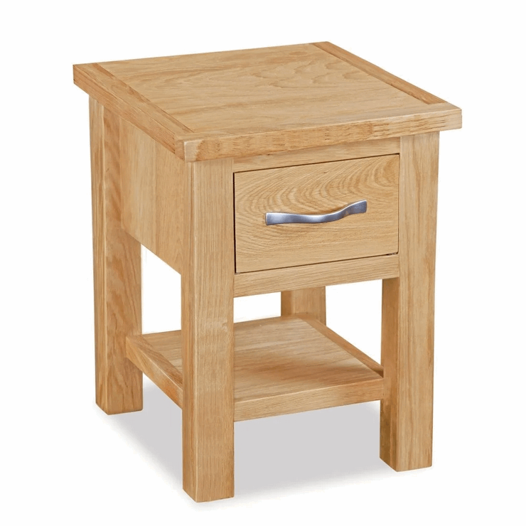 Bevel Natural Solid Oak 1 Drawer Lamp Table | Interior Envy