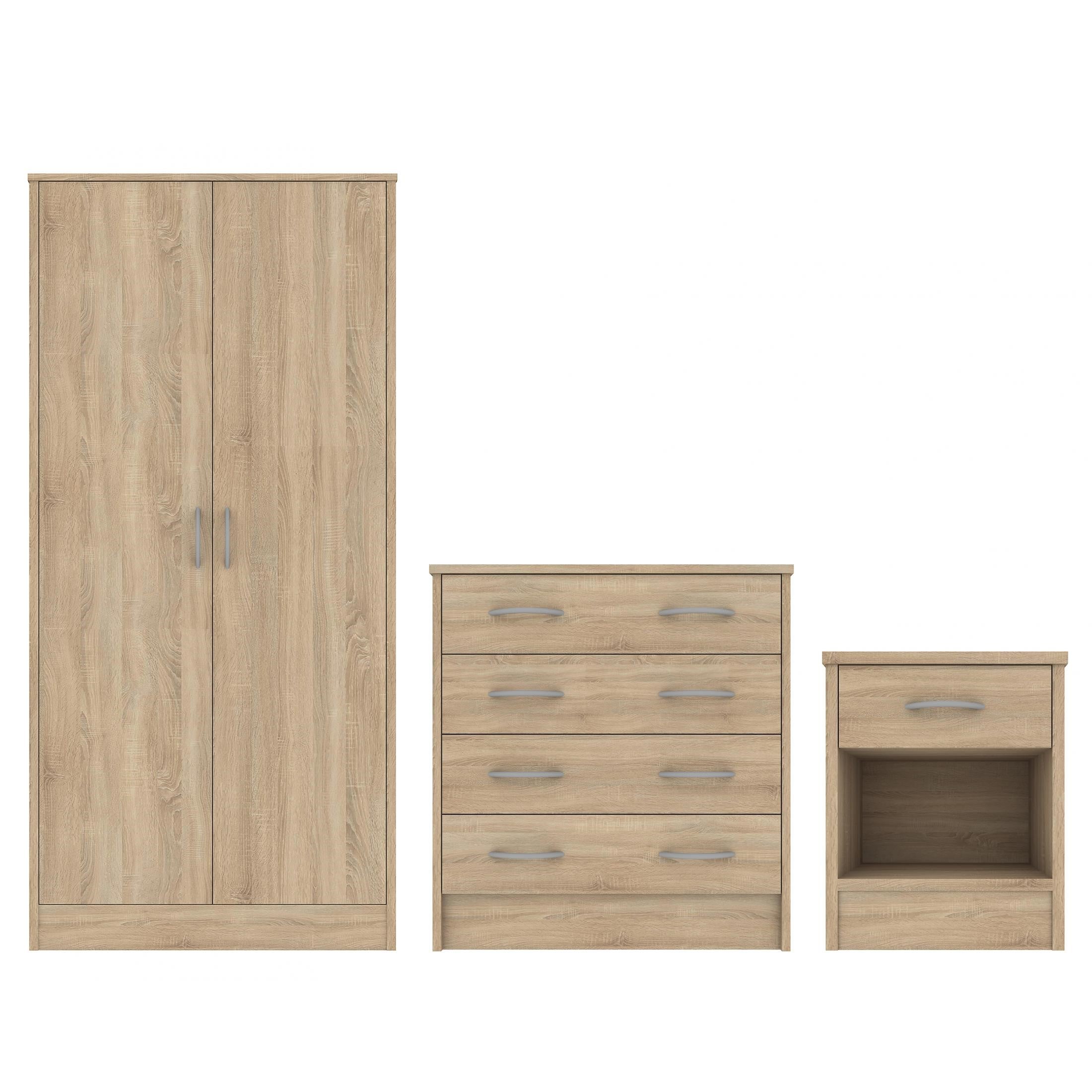 Oak Effect - Wardrobe, Chest Drawers & Bedside - Bedroom Set – Interior ...