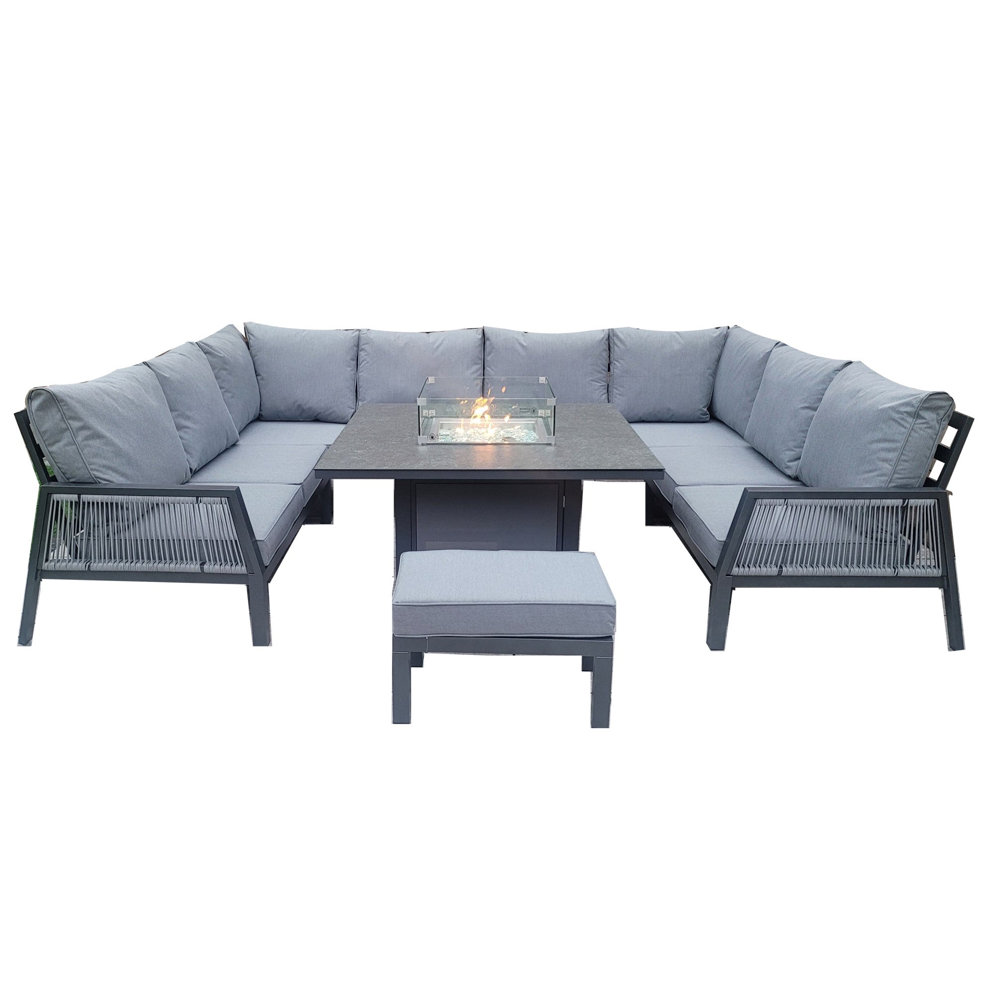 Bettina U Shaped Garden Sofa & Gas Fire Pit Dining Set - Grey ...