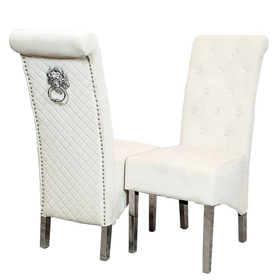 Sofia Velvet & Chrome Leg Lion Knocker Back Dining Chairs - Set Of 2 ...