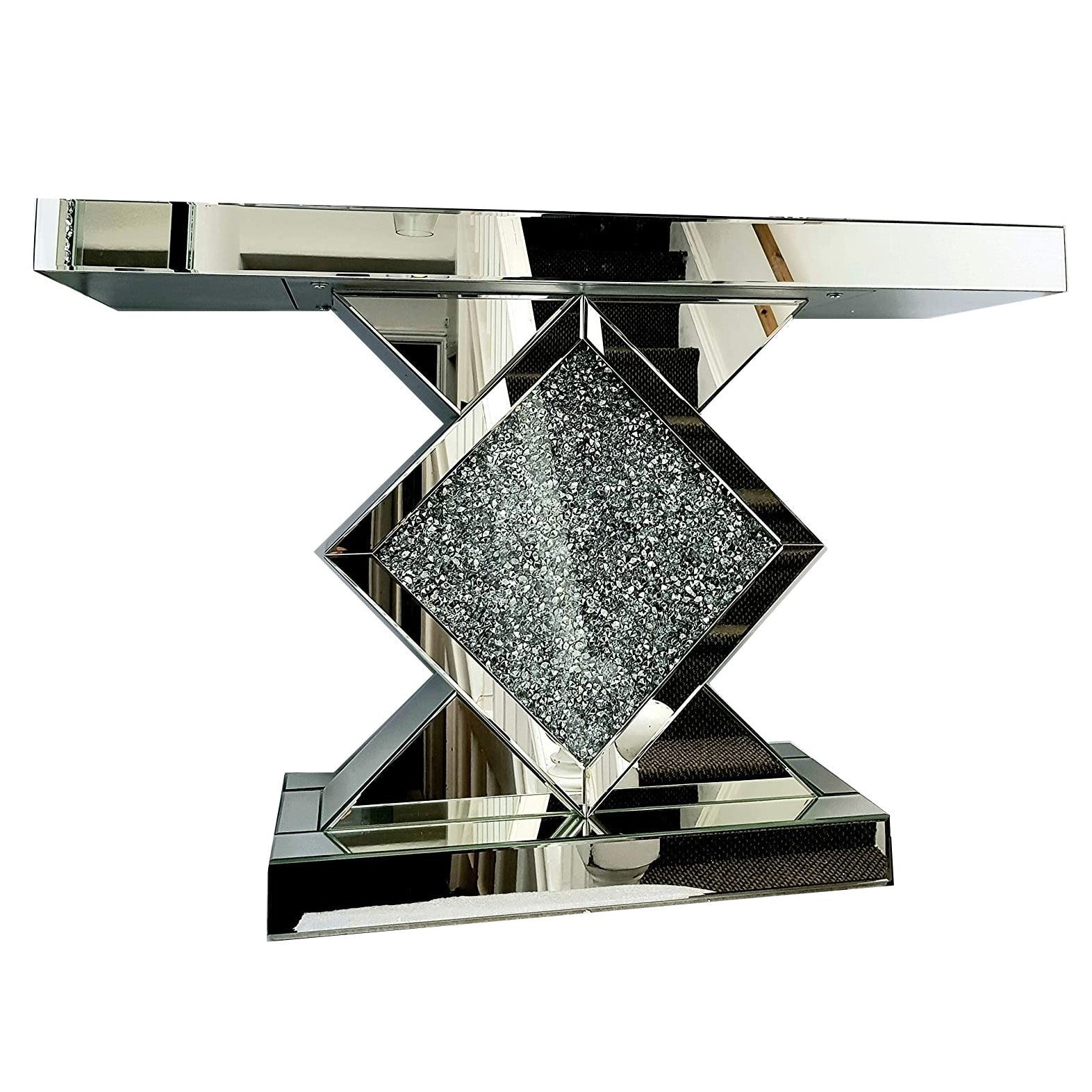Crushed Diamond Mirrored Centre Diamond Console Table | Interior Envy