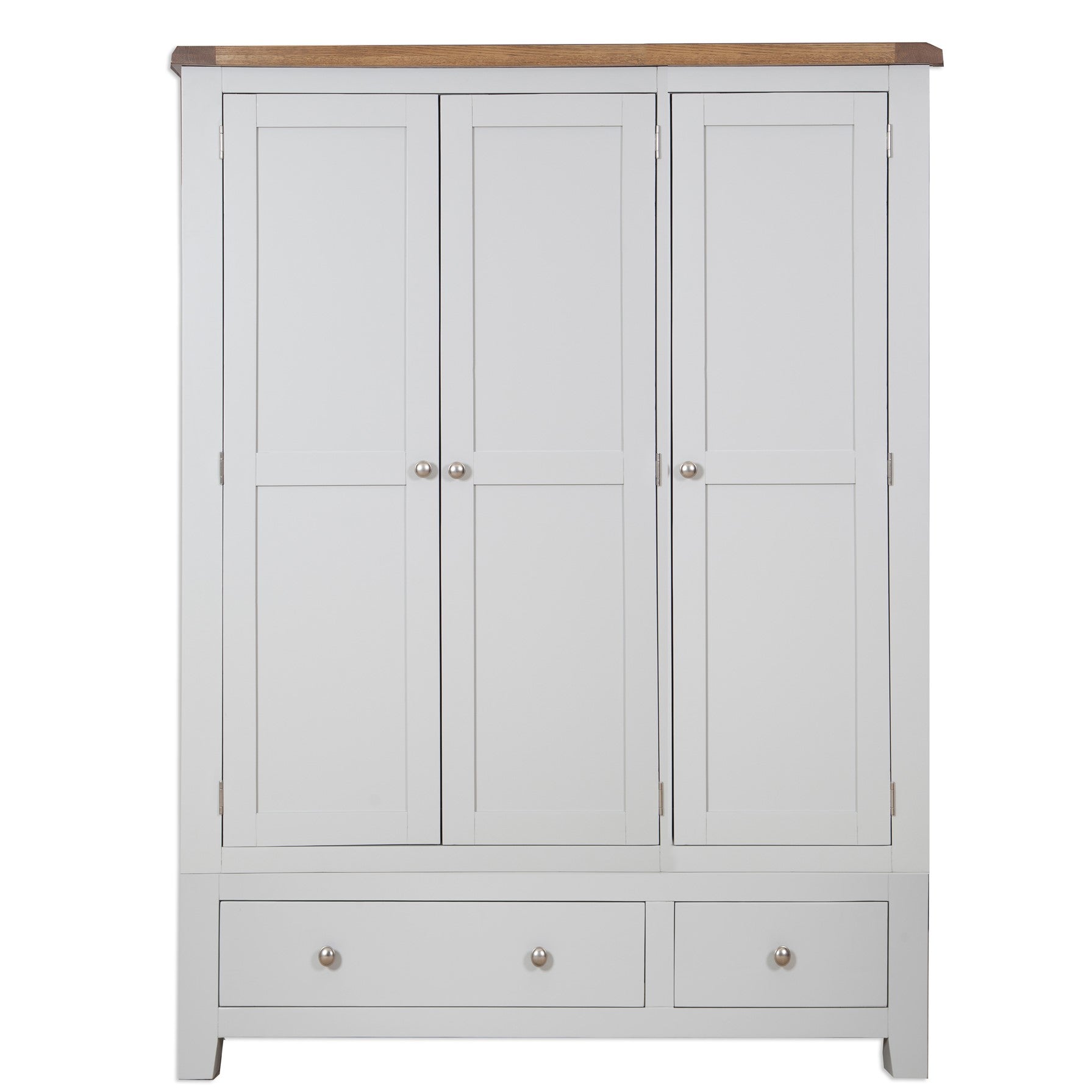 St.Ives French Grey & Oak 3 Door 2 Drawer Triple Wardrobe | Interior Envy
