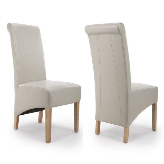 Krista Roll Back Ivory Leather Dining Chairs - Set Of 2 | Interior Envy