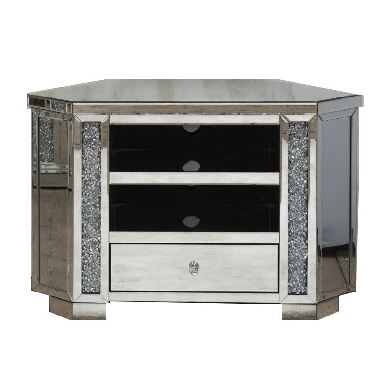 Diamond Crushed Mirrored Corner TV Cabinet – Interior Envy