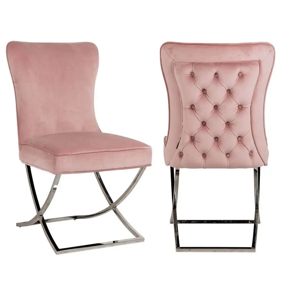 Knightsbridge Buttoned Back Pink Velvet Cross Leg Dining Chairs - Set ...
