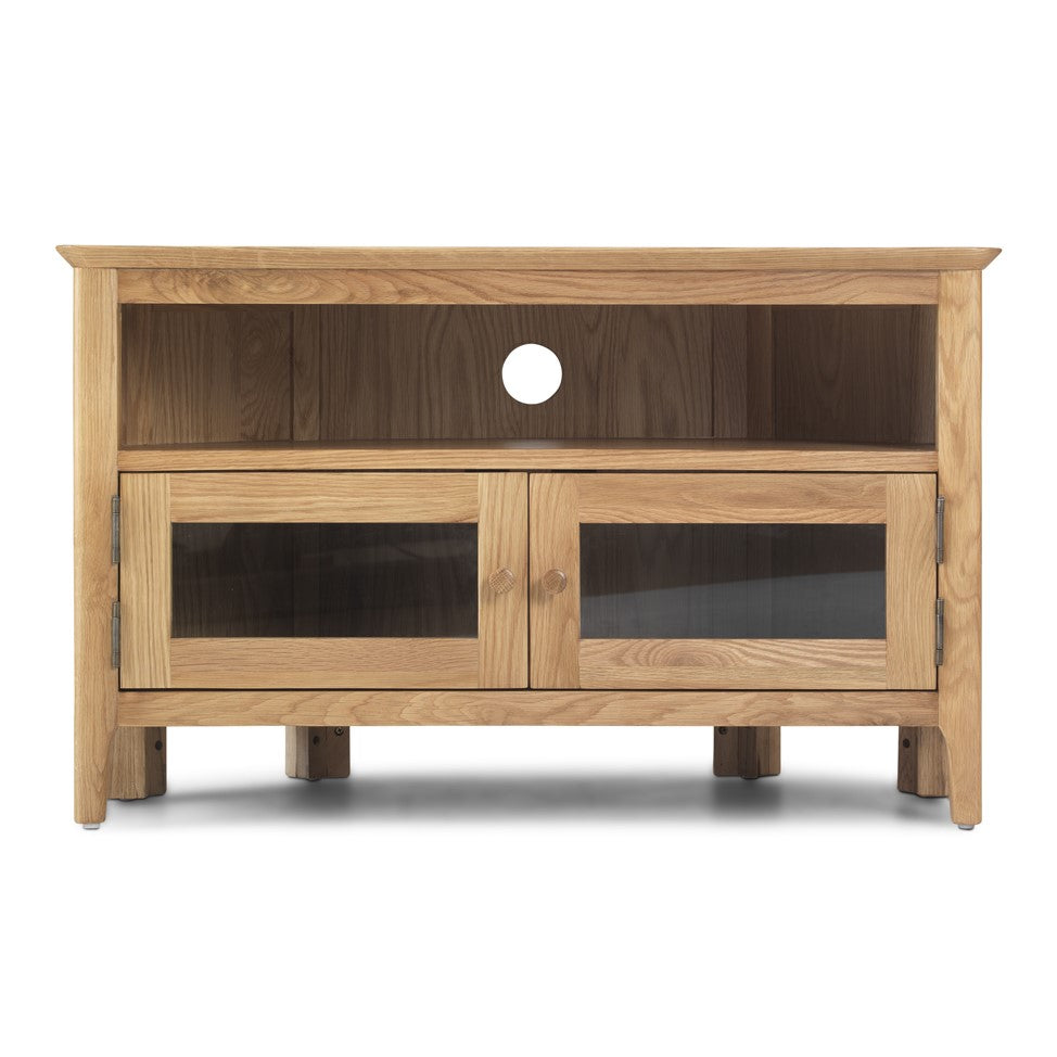 Berkley Nordic Oak Glazed 2 Door Corner TV Unit | Interior Envy