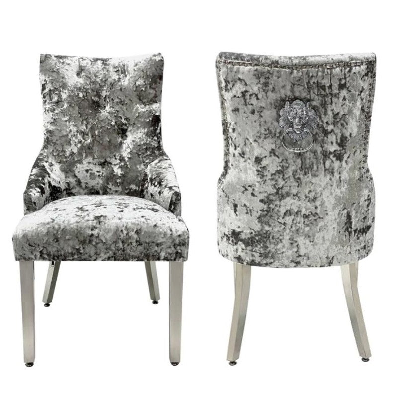 Vincent Crushed Velvet Lion Head Knocker Back Dining Chairs - Set Of 2 ...